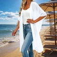 COMVALUE Women's Solid Puff Sleeve Kimono Long Cardigan Loose Cover Up ...