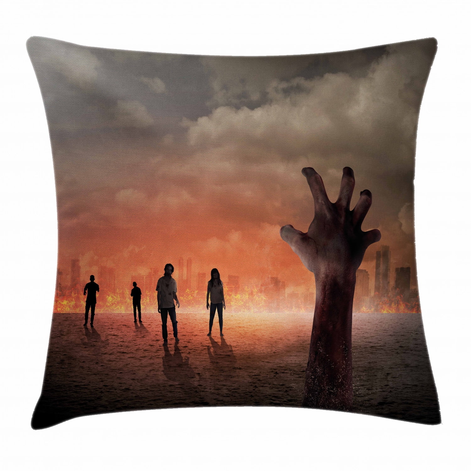 Zombie Decor Throw Pillow Cushion Cover, Hand Comes Out of Surface ...