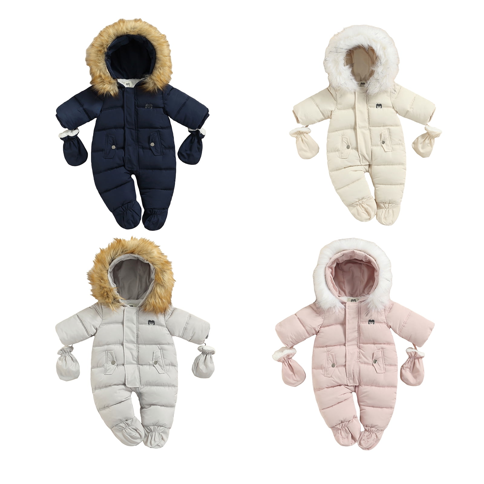 Baby Infant Winter Snowsuit Snow Wear Coat Romper Hooded Puffer Plush ...