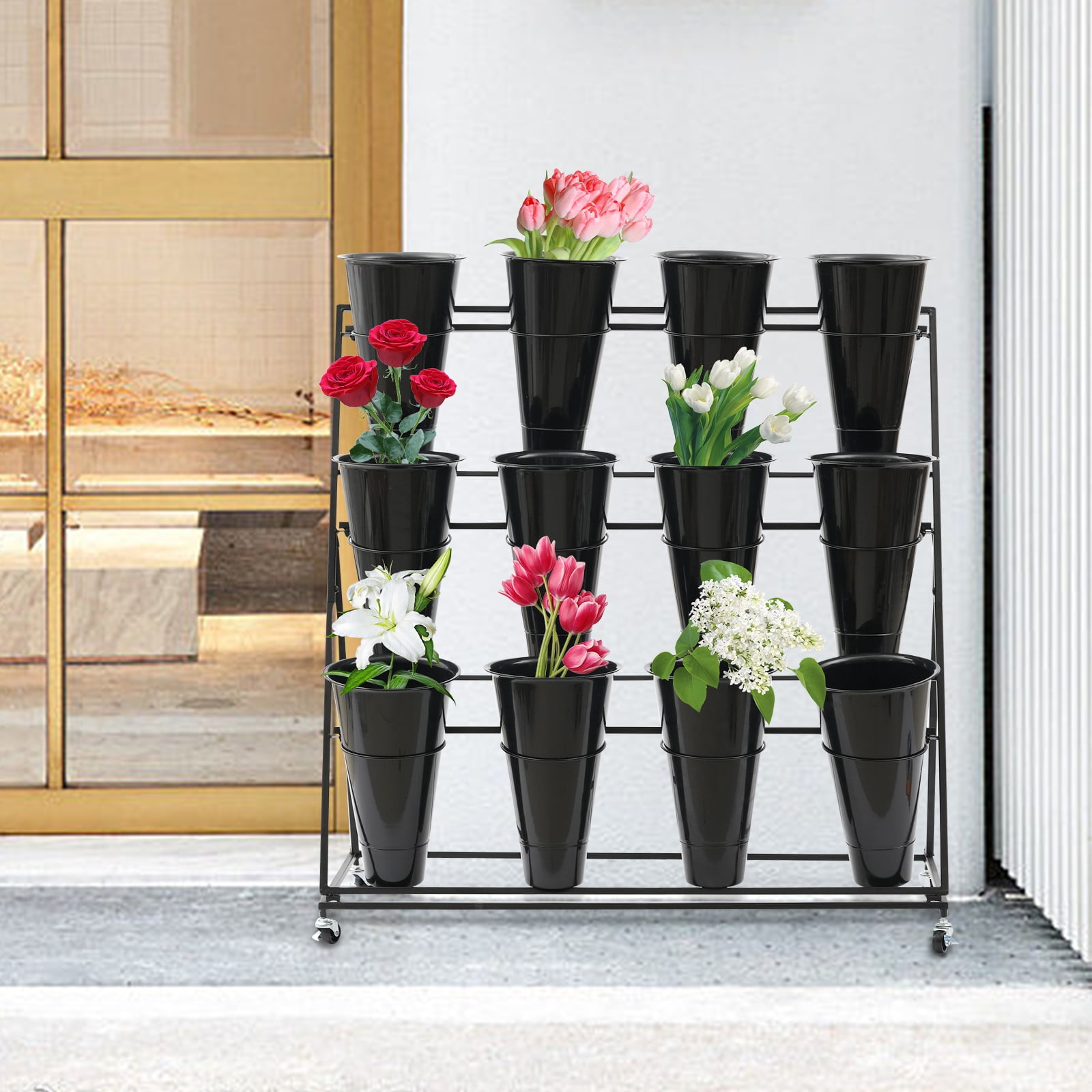 Miumaeov 12 Flower Buckets Iron Flower Stand Shelf, Flower Shelf ...