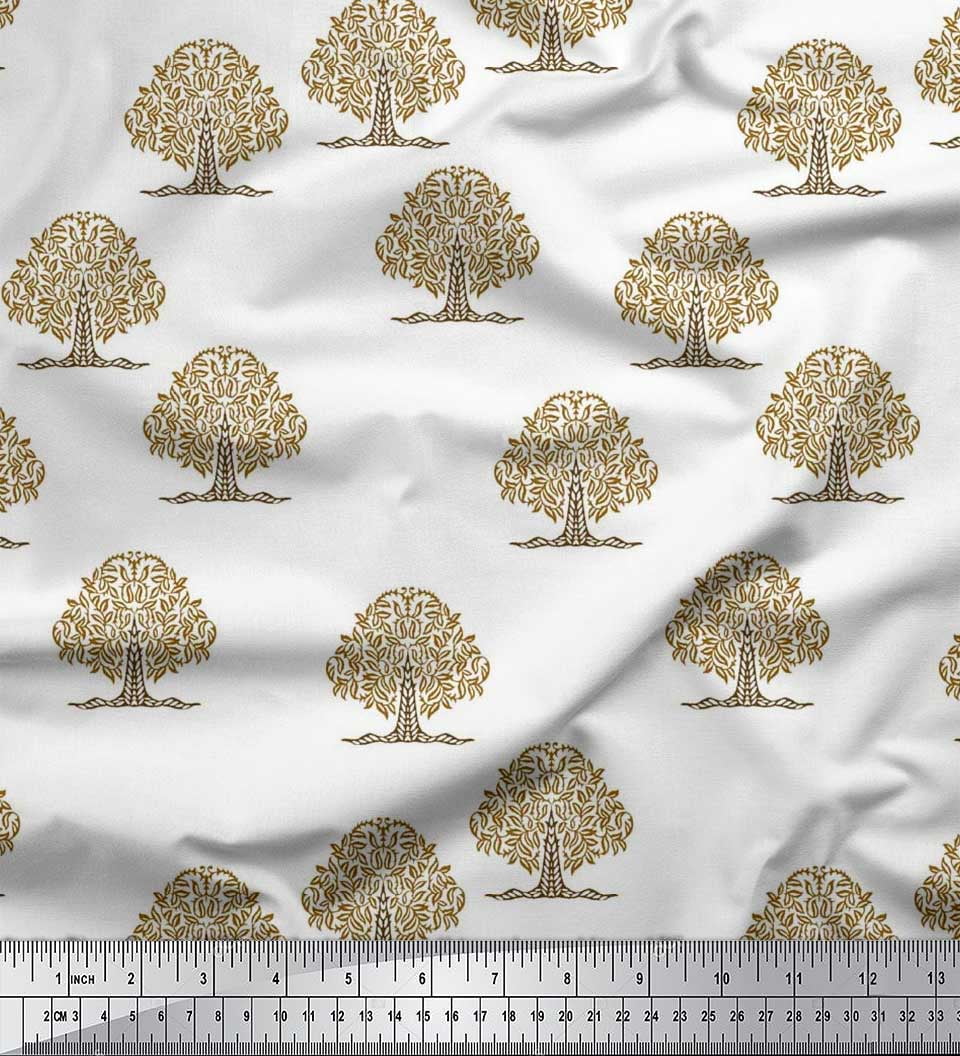Soimoi Velvet Fabric Tree Block Print Fabric by The Yard 58 Inch Wide ...