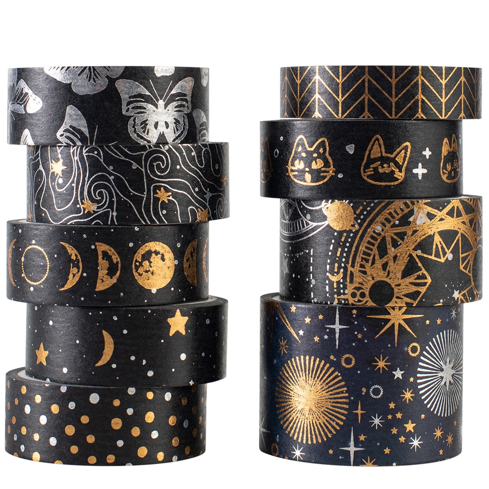 YUBX Mystic Gold Washi Tape Set 9 Rolls Silver Foil Galaxy Masking ...