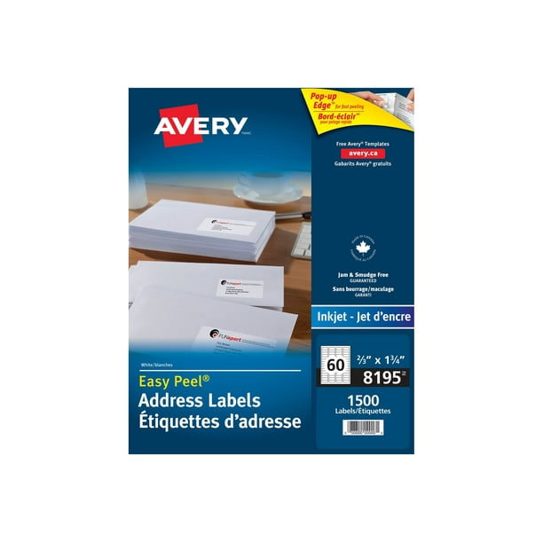 Avery Easy Peel - Permanent adhesive - white - 0.66 in x 1.75 in 1500 ...