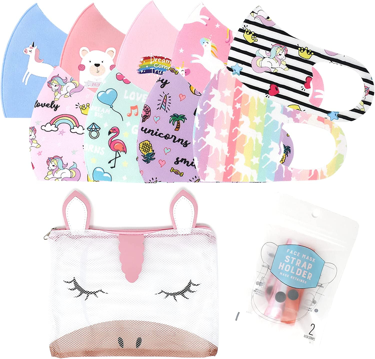 CBC Crown Girl's Unicorn Pattern Reusable Cloth Face Mask & Wash Bag ...