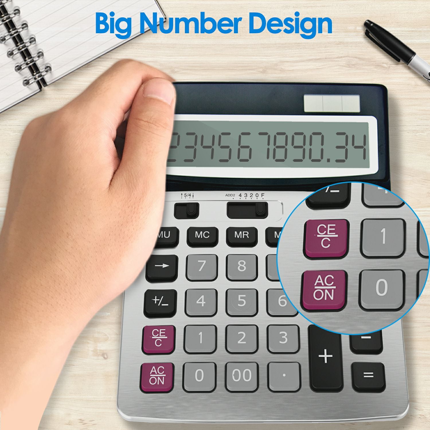 Helect Business Standard Function Desktop Calculator – Silver