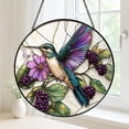 Botanical Hummingbird Stained Glass Suncatcher, Round Window Hanging ...