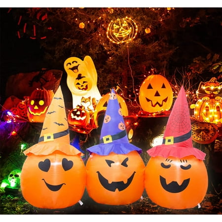 5Ft Halloween Inflatables Pumpkin Three Combo with Witches Hat, Outdoor ...