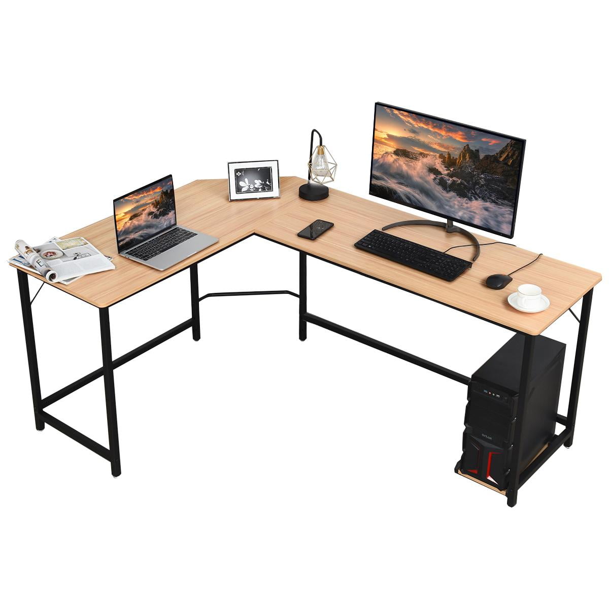 Giantex L-Shaped Working Desk, Computer Gaming Desk, Industry Modern ...