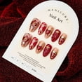 Burgundy Red Floral Press on Nails, Short Almond Glossy False Nails ...