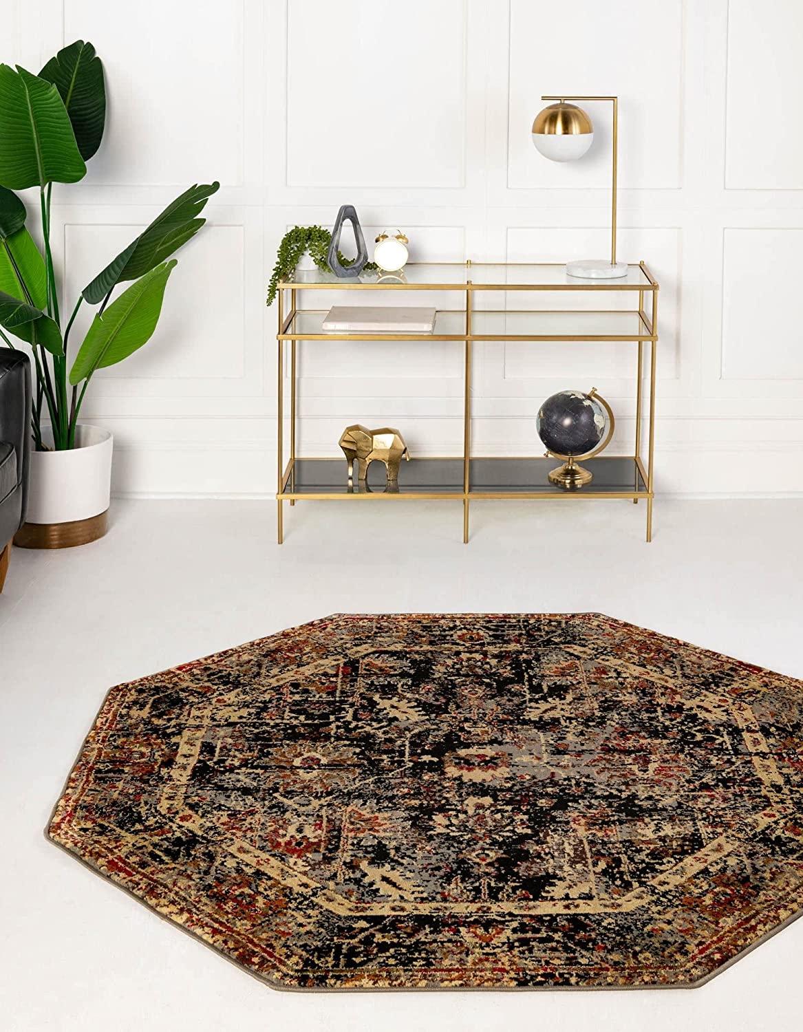 Rugs.com Saturn Collection Rug – 3 Ft Octagon Black Medium Rug Perfect ...