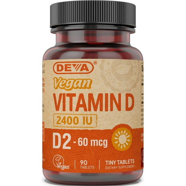 Suplemento de vitamina D2 vegana DEVA, 60 mcg, 2400 UI, 90 tabletas | Bodega Aurrera en línea