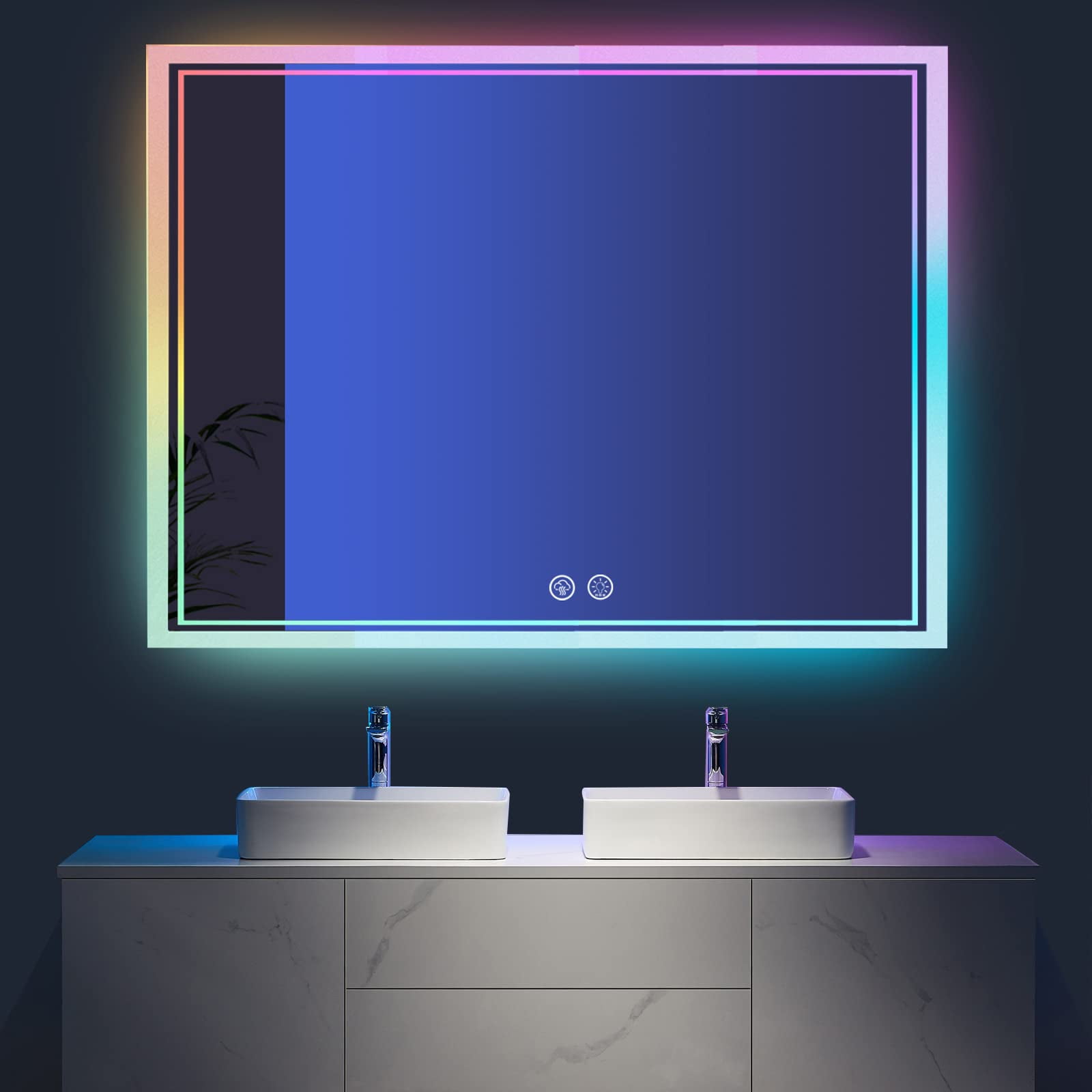 48 x 36 Inch LED Bathroom Mirror RGB Color Changing Mirror with ...
