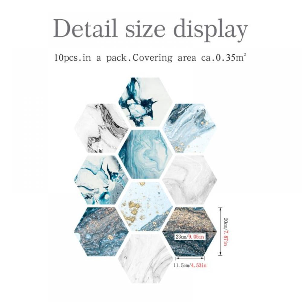10 PCS Hexagon Retro Tile Floor Sticker PVC Bathroom Kitchen Waterproof ...