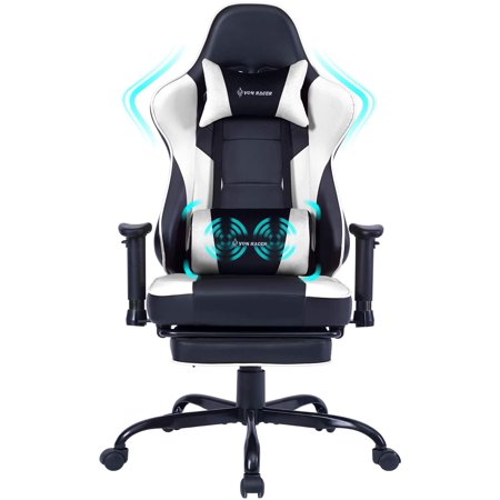 Gaming Chair with Massager Lumbar Support and Retractible Footrest ...