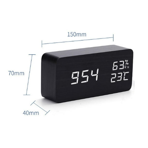 Modern LED Alarm Clock Wooden Temperature Humidity Electronic Clock ...