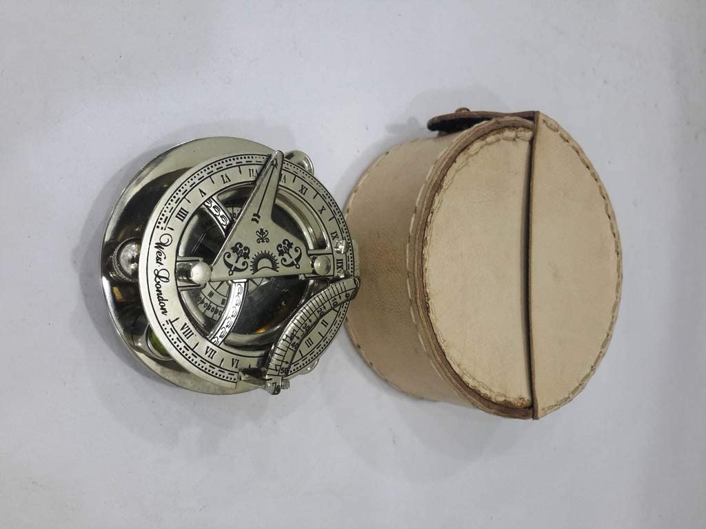Nautical Solid Brass West London Sundial Compass with White Leather ...