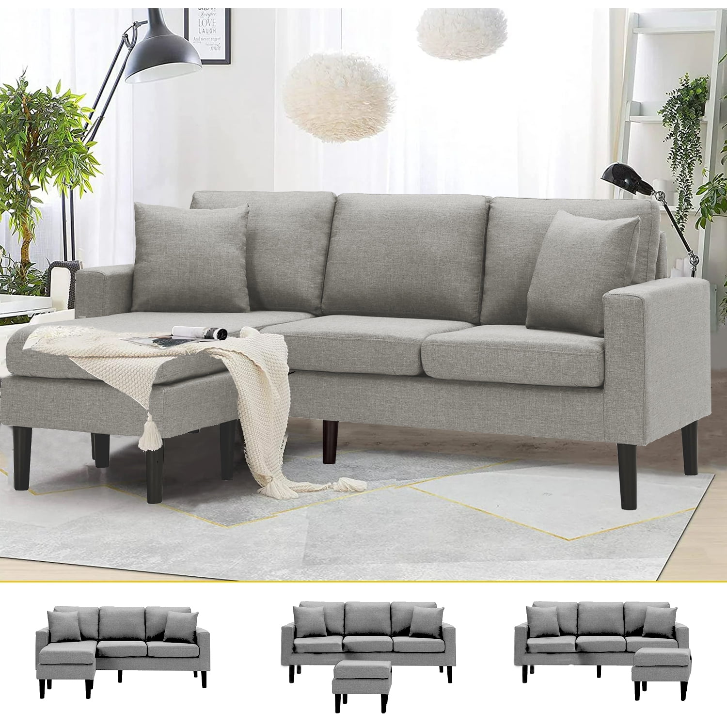 Aonesy 72" Sectional Sofa Left Hand Facing Couch with Two Pillows Widen ...