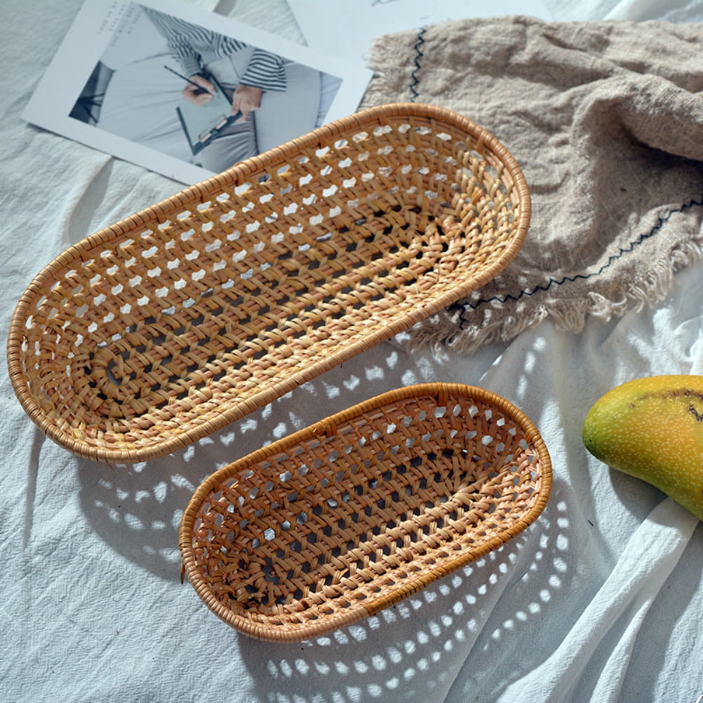 Oval Rattan Bread Baskets, Handmade Wicker Basket, Decorative Narrow ...