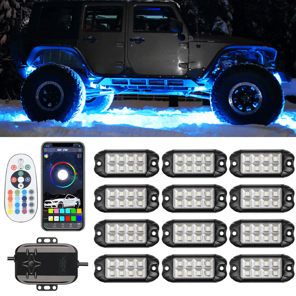 Sunpie 12 Pod RGB-W LED Rock Lights Kits for Off Road Truck ATV SUV ...