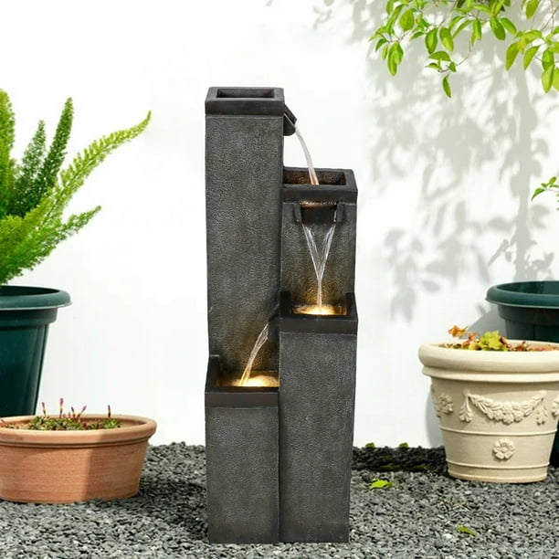 Willwolfer 39.3" High Modern Cascade Outdoor Floor Water Fountain with ...