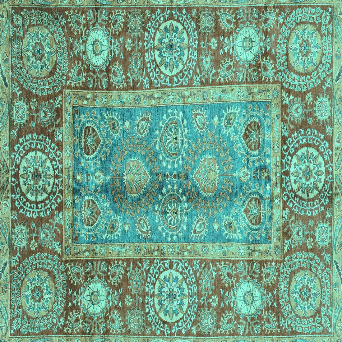 Ahgly Company Indoor Square Oriental Turquoise Blue Traditional Area ...