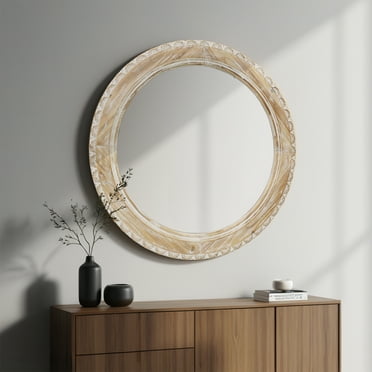 COZAYH Rustic Farmhouse Style Round Wall Mirror, Distressed Wood Frame ...