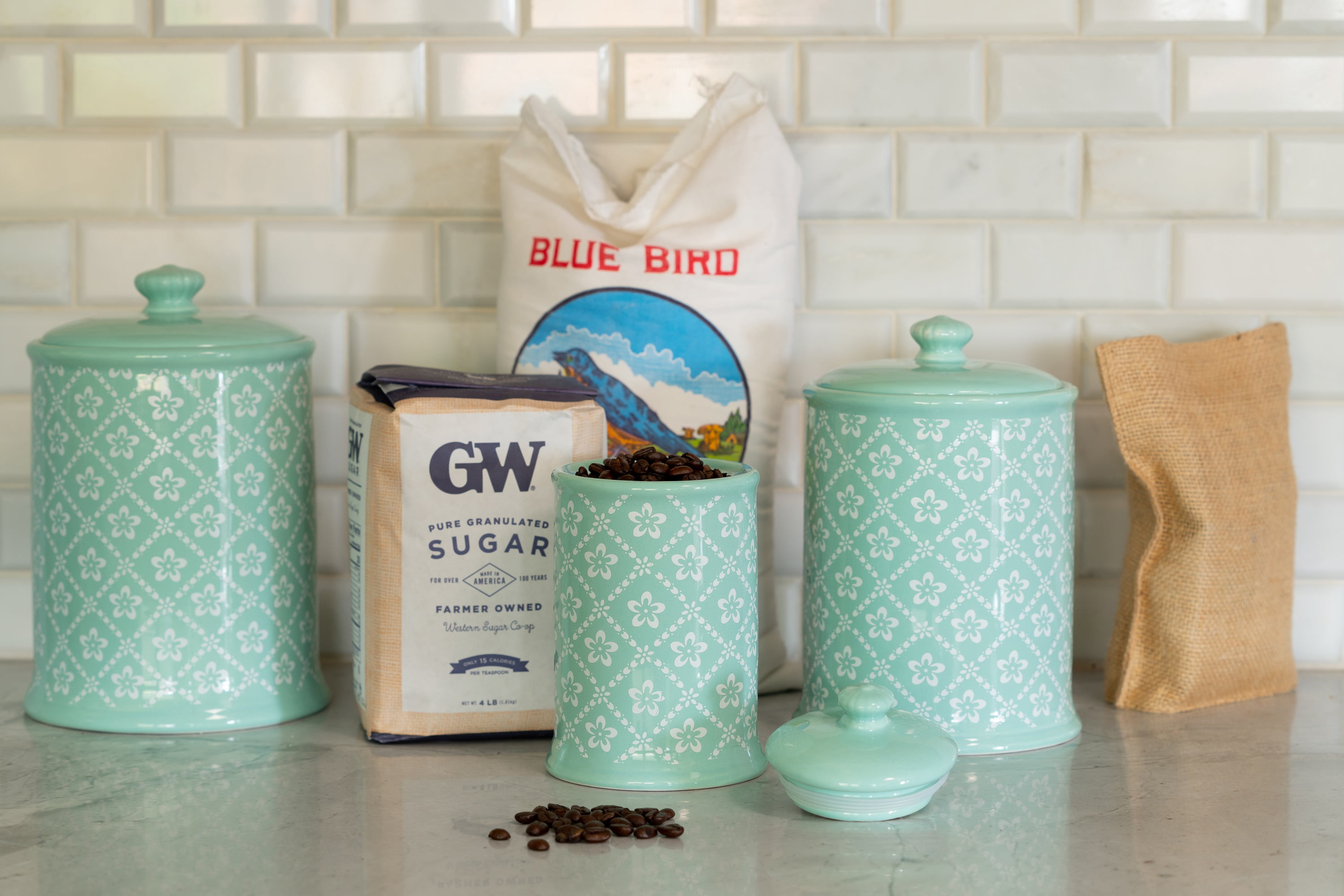 10 Strawberry Street Diamond Flower 3 Piece Ceramic Canister Set ...