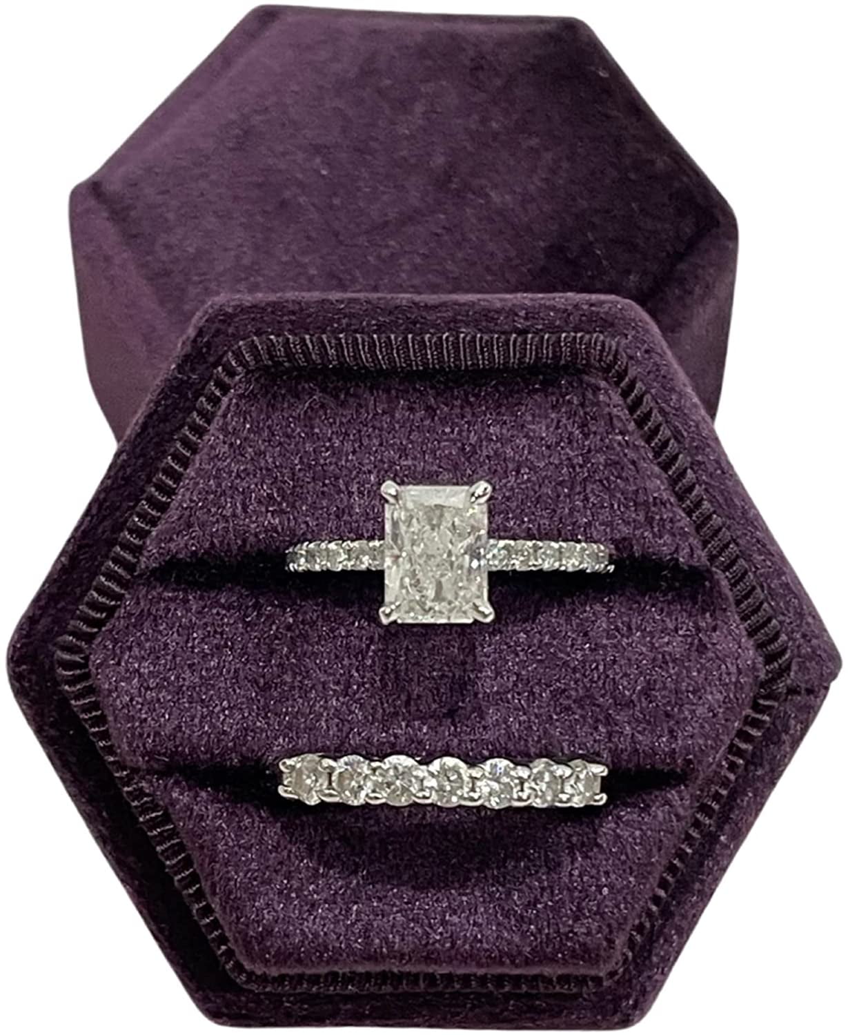 Velvet Treasures Engagement Ring Box, Double Slots Vintage Hexagon ...