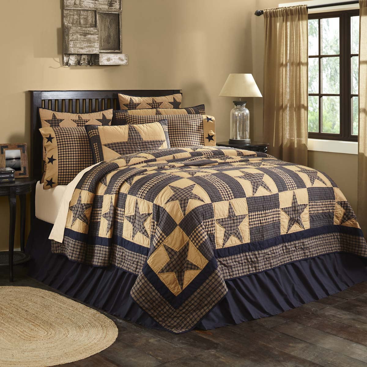 Dark Khaki Tan Primitive Bedding Cody Navy Star Cotton Pre-Washed ...