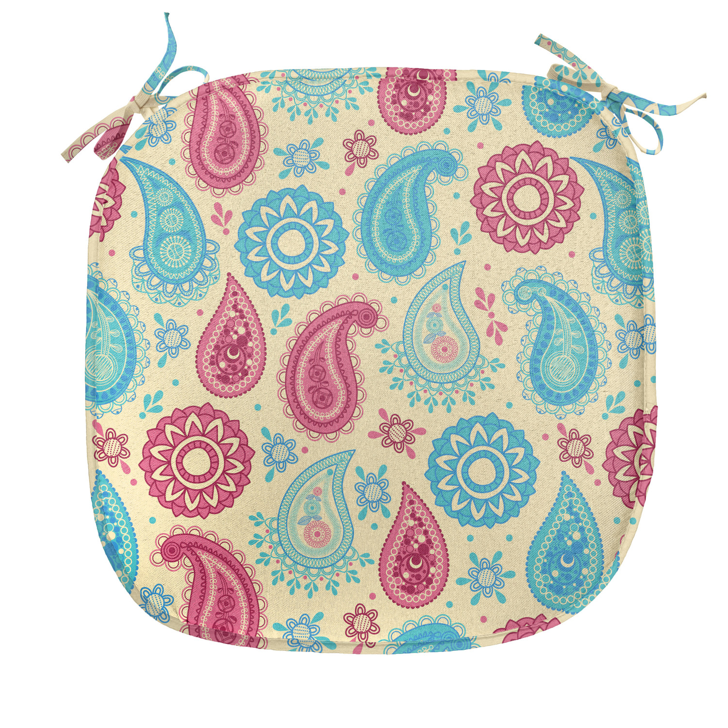 Paisley Chair Seating Cushion, Retro Style Patterns and Flowers in ...