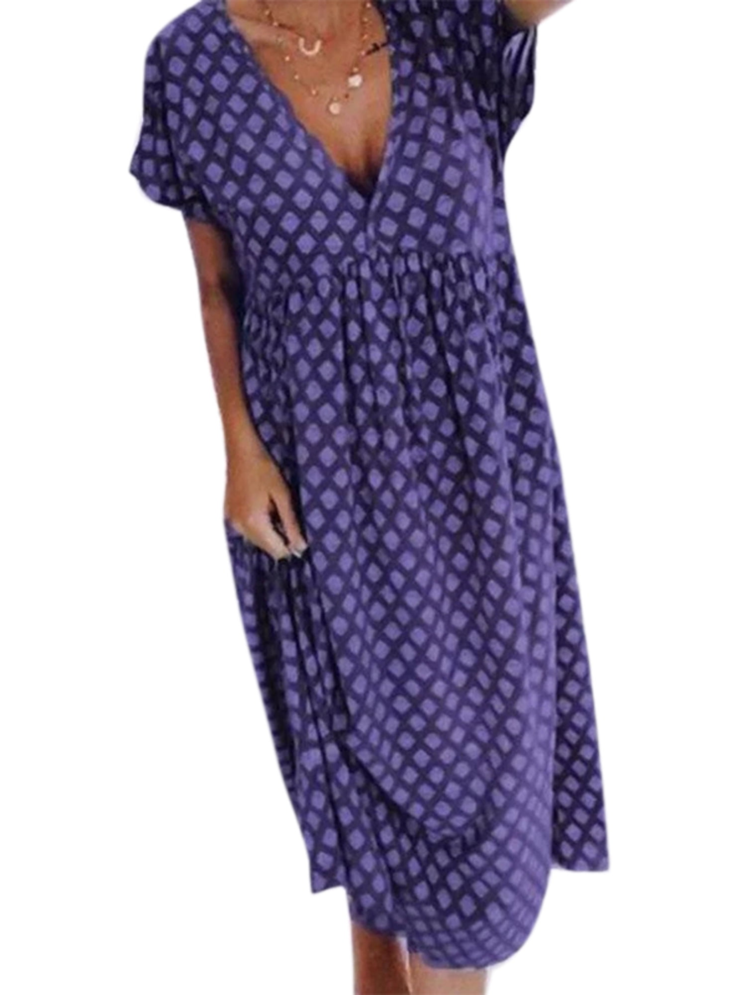 Womens V Neck Short Sleeve Loose Sundress Summer Plus Size Beach Long