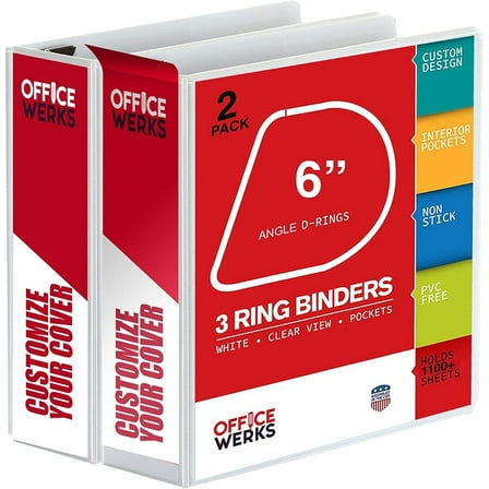 6 Inch Ring Binder With Slant D-Rings, Black, Clear View, Pockets ...