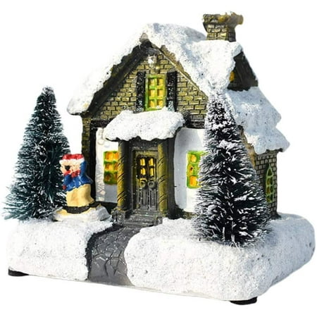 Christmas LED Scene Snow Village Houses Resin Glowing House Figurine ...