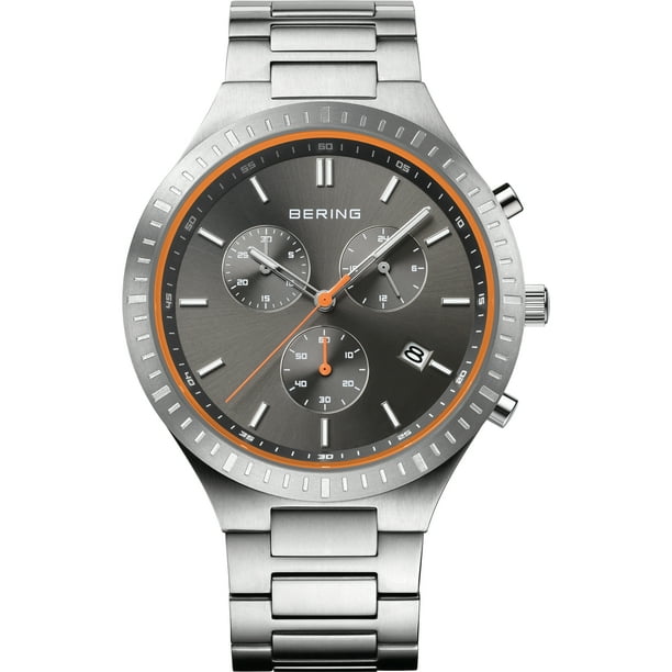 BERING Men's Titanium Case Chronograph Black Dial Bracelet Watch 11743 ...