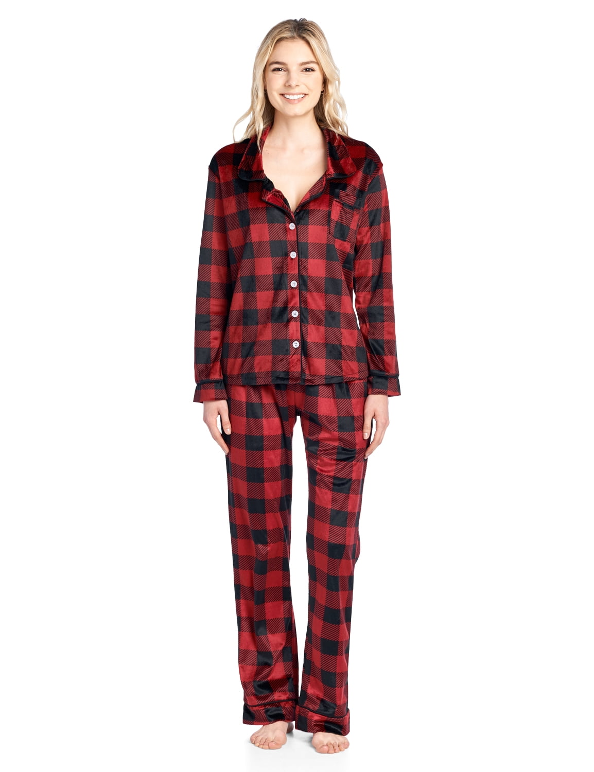 Ashford & Brooks Women's Minky Micro Fleece Button Up Pajama Set ...