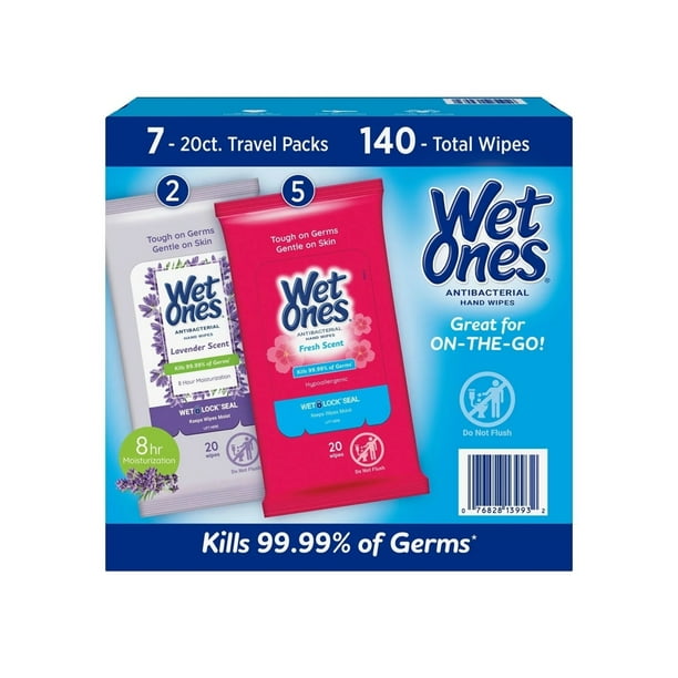 Wet Ones Antibacterial Hand Wipes, Fresh Scent/Lavender, 20 Count (7 ...