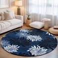 Blue Black Floral 4FT Round Area Rugs Vintage Blue White Black Flower ...