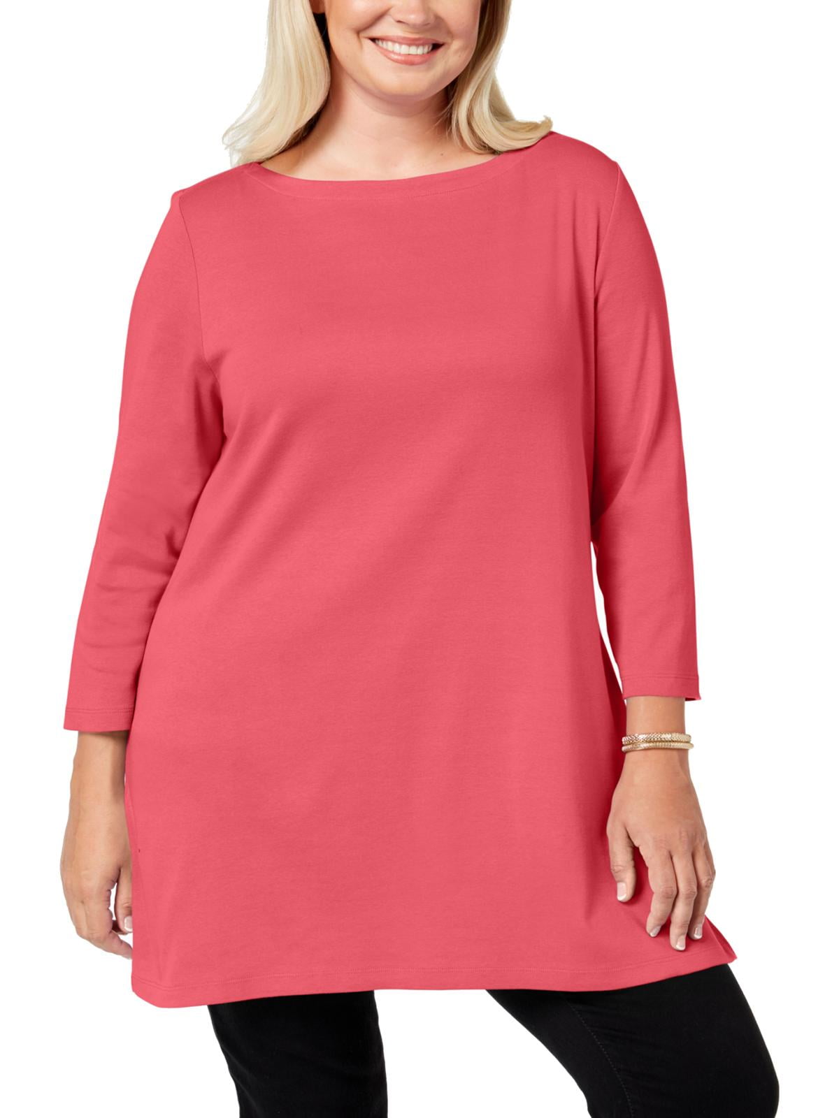 Karen Scott Womens Plus Boatneck Tunic Cotton Boat-Neck Tunic Top ...