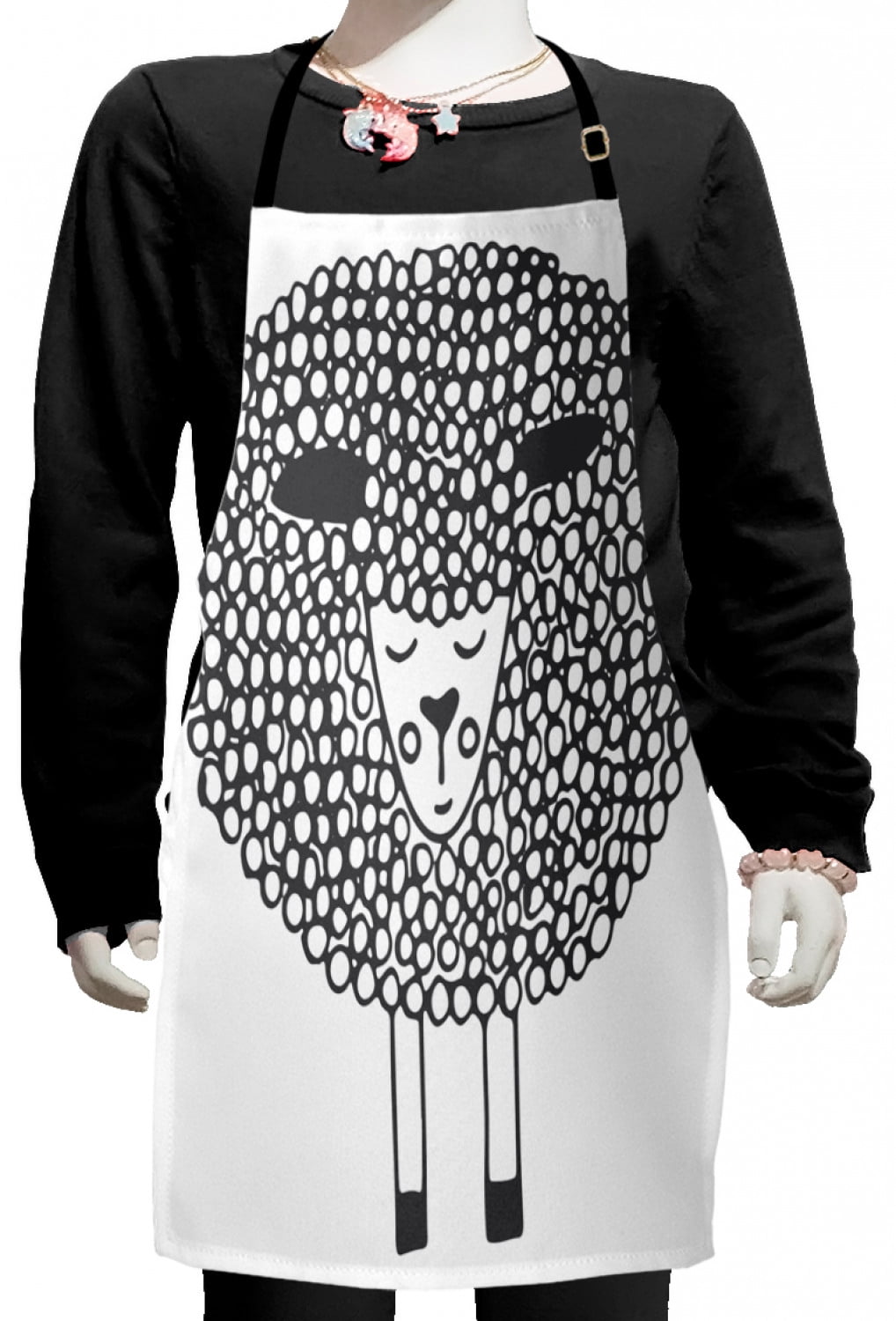 Grey and White Kids Apron, Monochrome Sheep with Doodle Design Farm ...