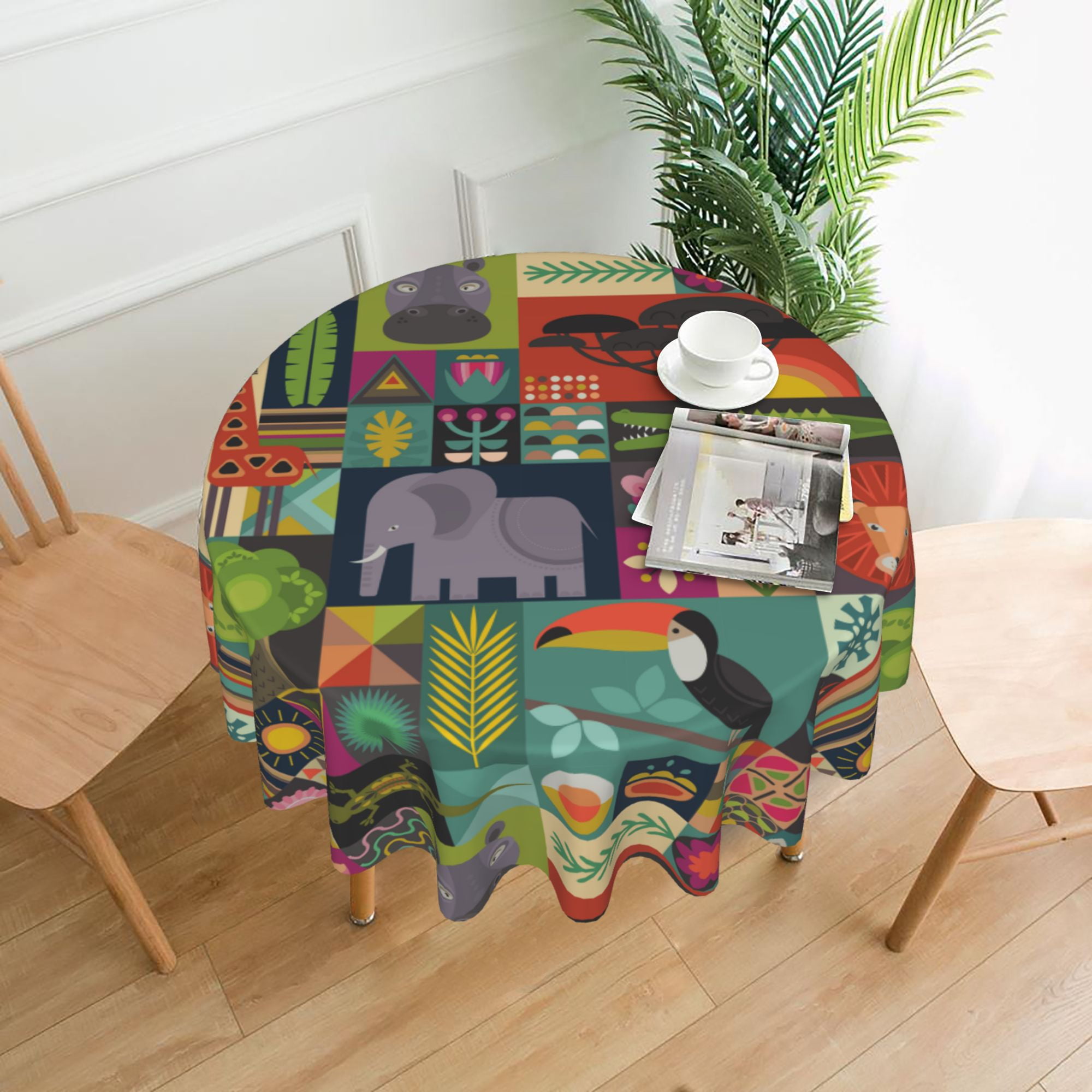 ZICANCN Round Table Cloths 60 Inch, Cartoon Green Animals Jungle Table ...