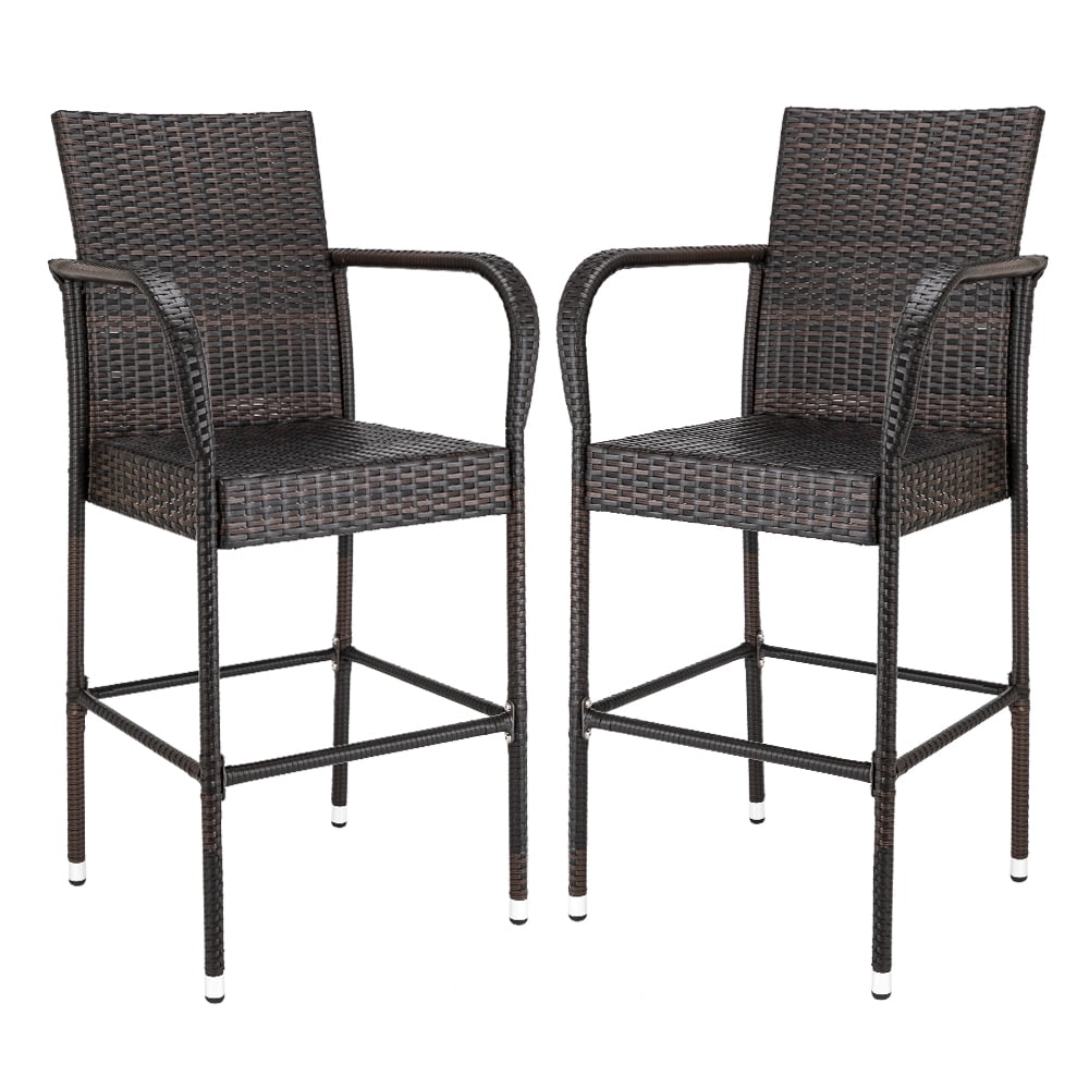 Gzxs Rattan High Bar Chairs, Outdoor Patio Furniture with Footrest and ...