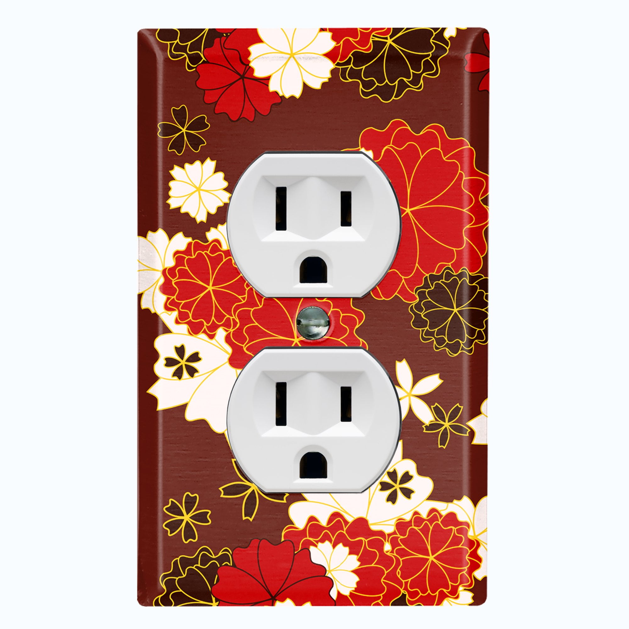 Metal Light Switch Plate Cover Japanese Sakura Flower Pattern Maroon ...