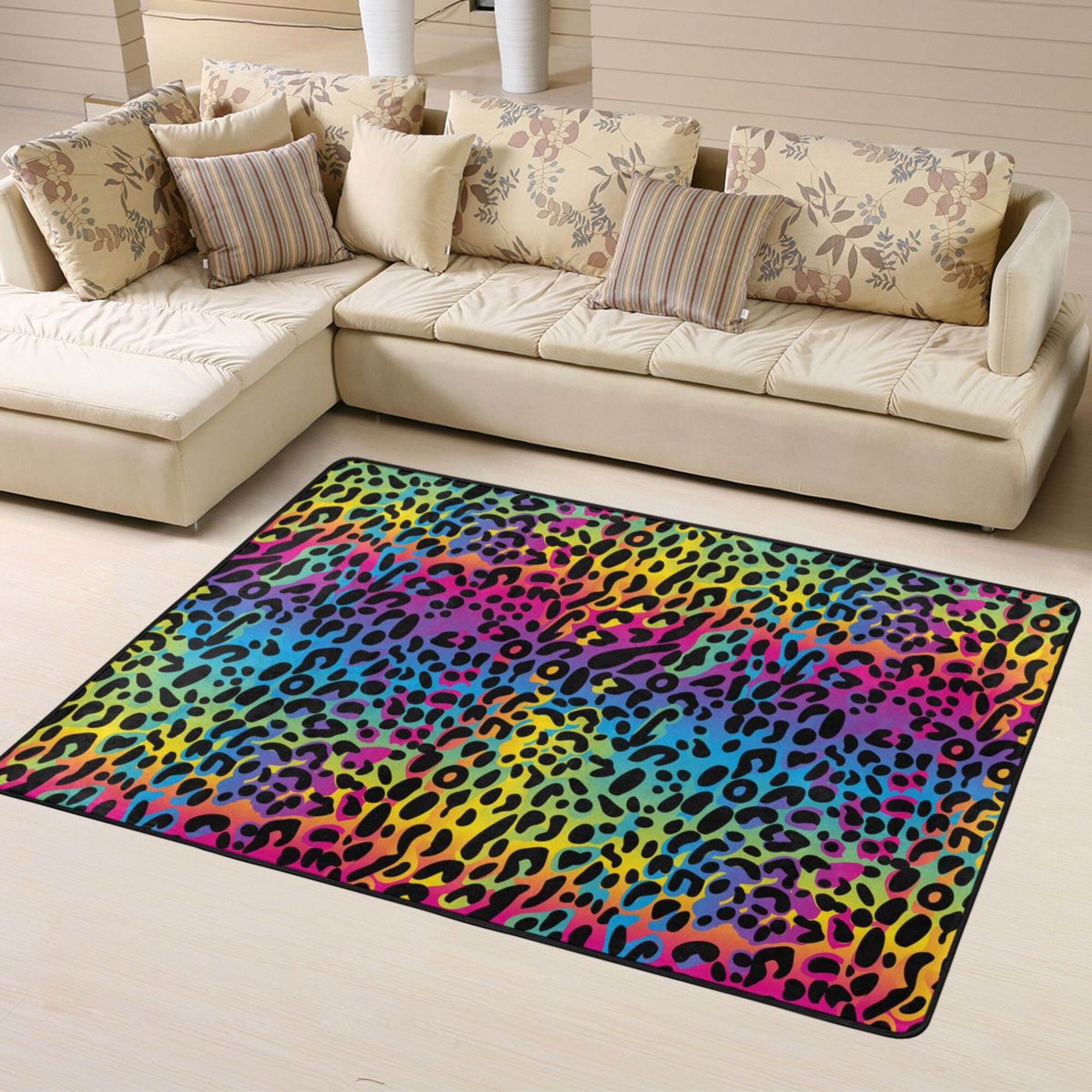 DouZhe Rainbow Leopard Print Neon Animal Pattern Area Rugs Non-Slip ...