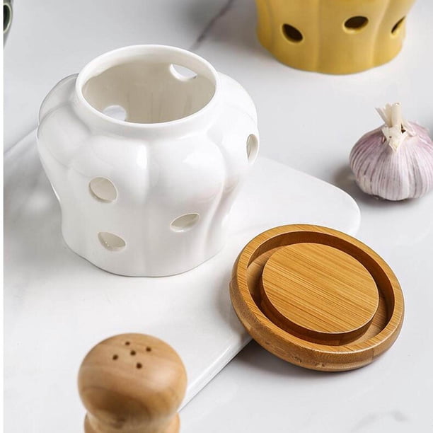 ziyahi Ceramic Garlic Keeper Garlic Jars Vented with Lid Garlic Cellar ...