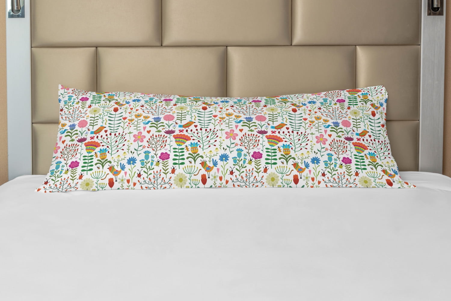 Floral Body Pillow Case Cover with Zipper, Doodle Forest Habitat Design ...