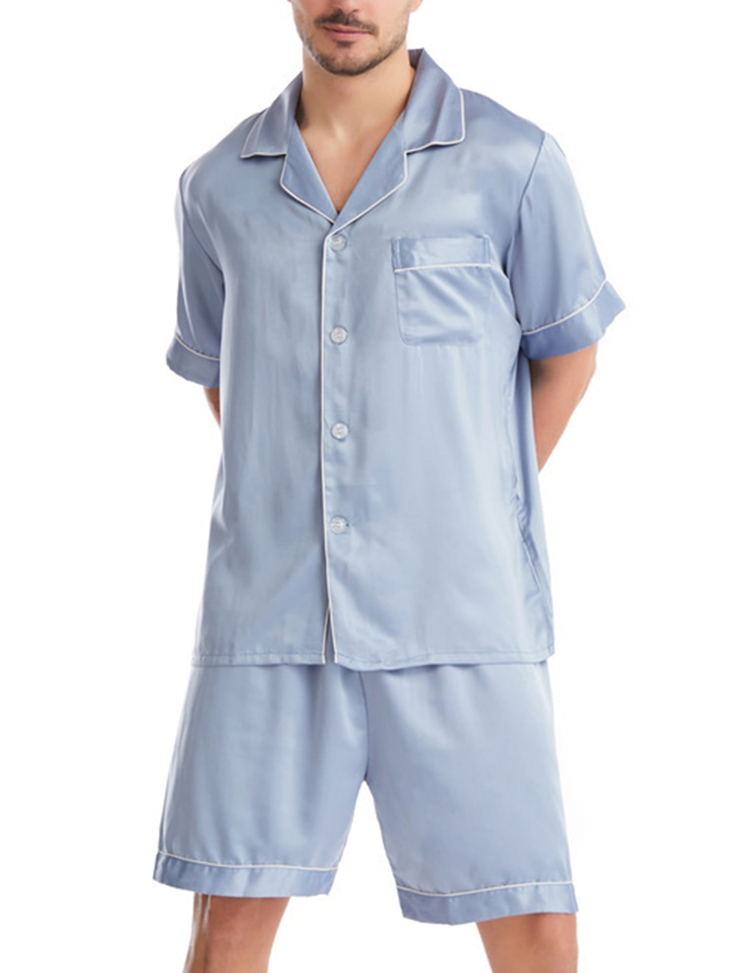 Hanerdun Men 2PCS Pajamas Set Male Button Homewear Summer Loungewear ...