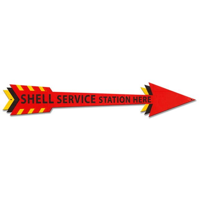 Shell SHL314 28 x 5 in. Shell Service Station Here Arrow Plasma Metal ...