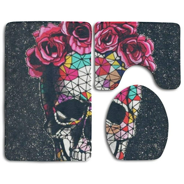 EREHome Skull Style 3 Piece Bathroom Rugs Set Bath Rug Contour Mat and ...