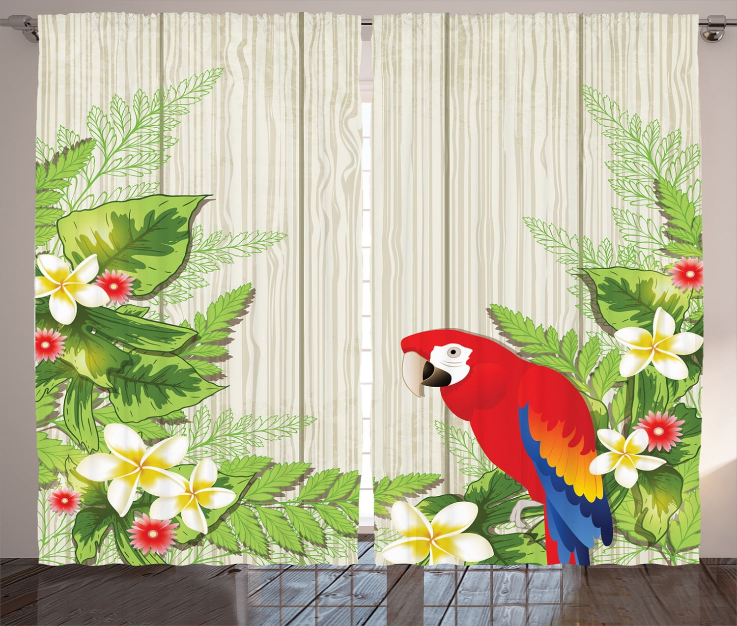 Parrots Decor Curtains 2 Panels Set, Tropic Flowers and African Parrot ...