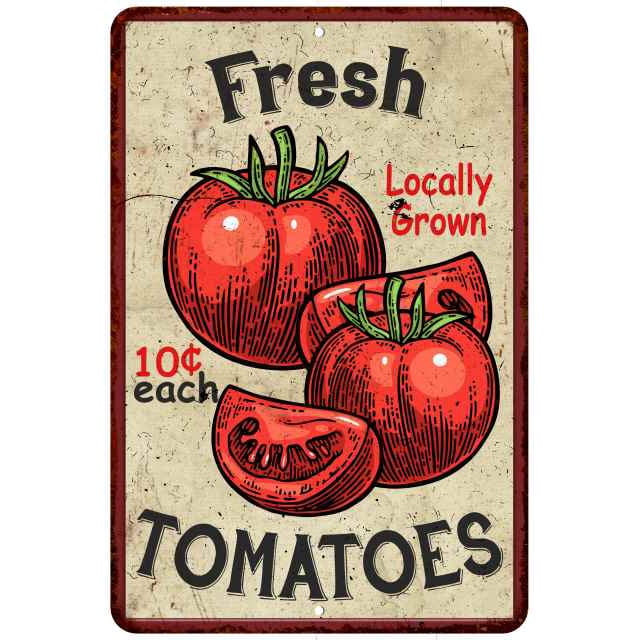 Fresh Tomatoes Kitchen Vintage Look Chic 8x12 Metal Sign 208120020065 ...
